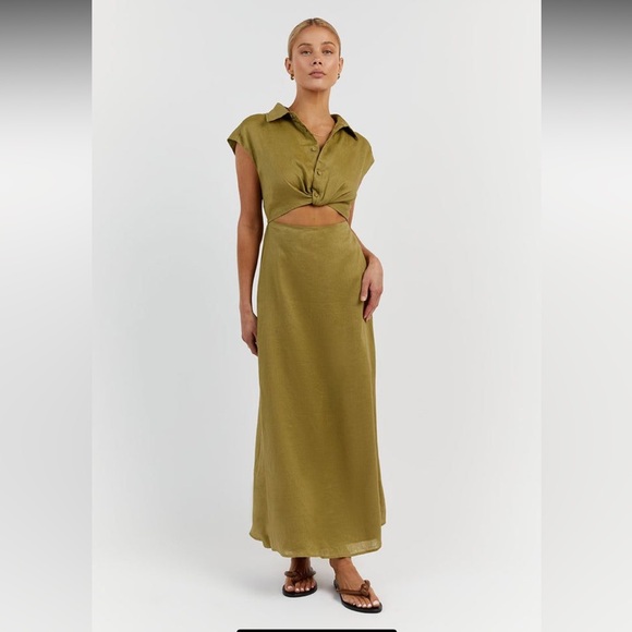 DISSH | Dresses | Dissh Flow Olive Green Linen Midi Dress Us | Poshmark